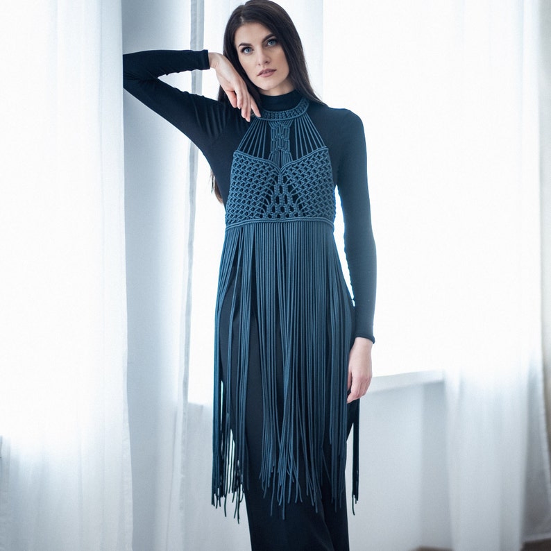 Macrame Dark Grey Dress, Festival Clothing, Exclusive Outfit, Perfect ...