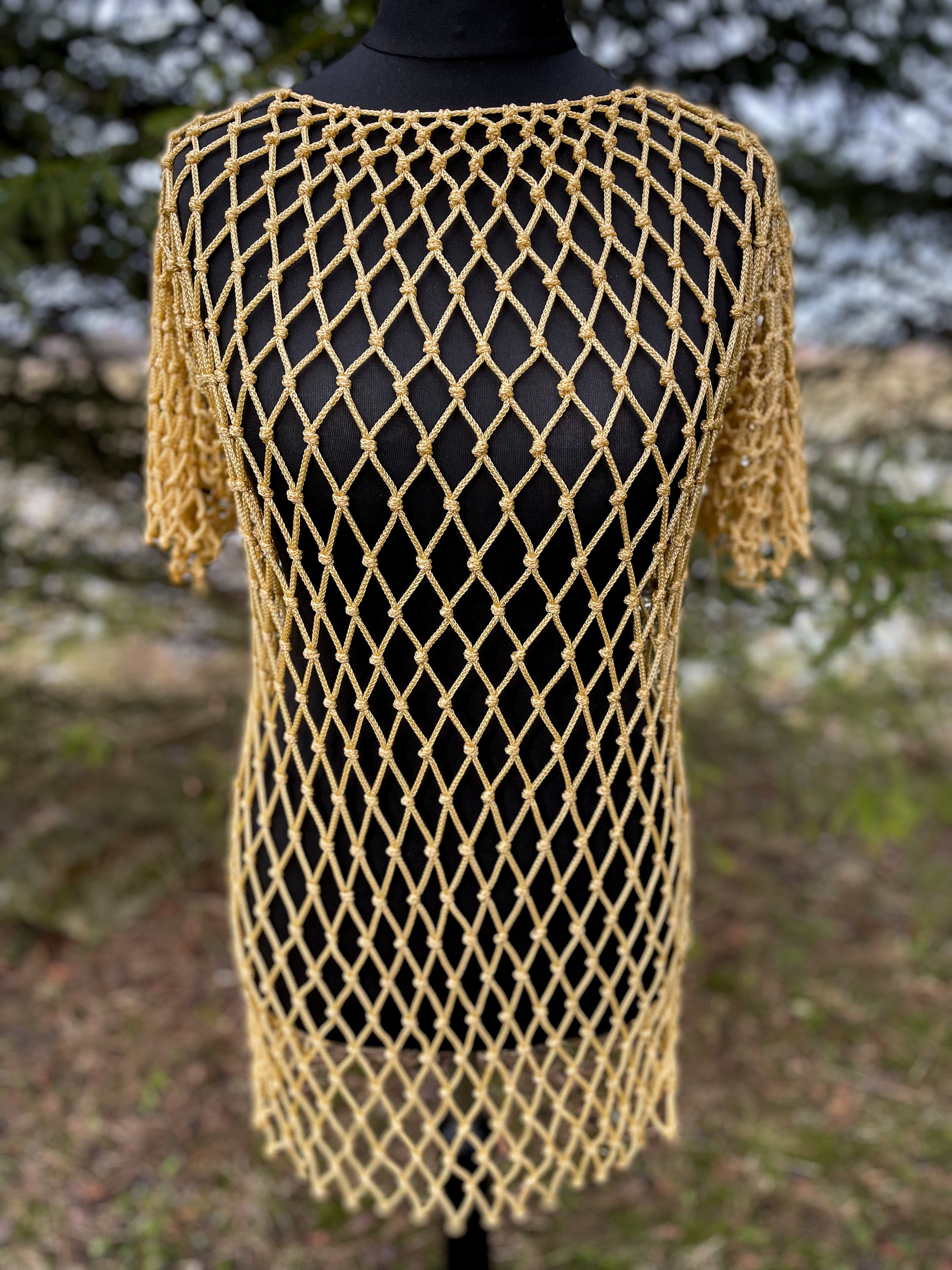 Macrame Net Dress, Fashion Style Mesh Dress, Exclusive Clothing, Brown ...