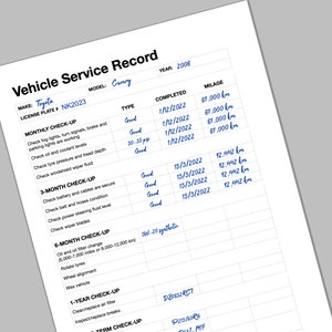 Vehicle Service Record Form | Printable PDF | Maintenance Log | Car ...