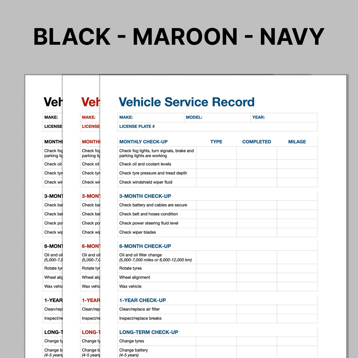 Vehicle Service Record Form | Printable PDF | Maintenance Log | Car ...