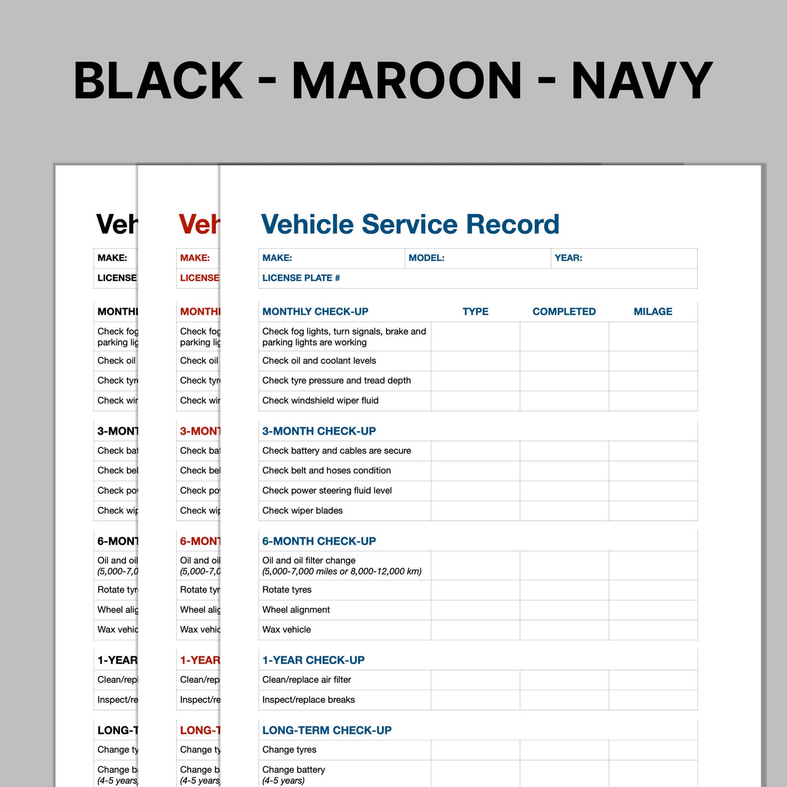 Vehicle Service Record Form | Printable PDF | Maintenance Log | Car ...