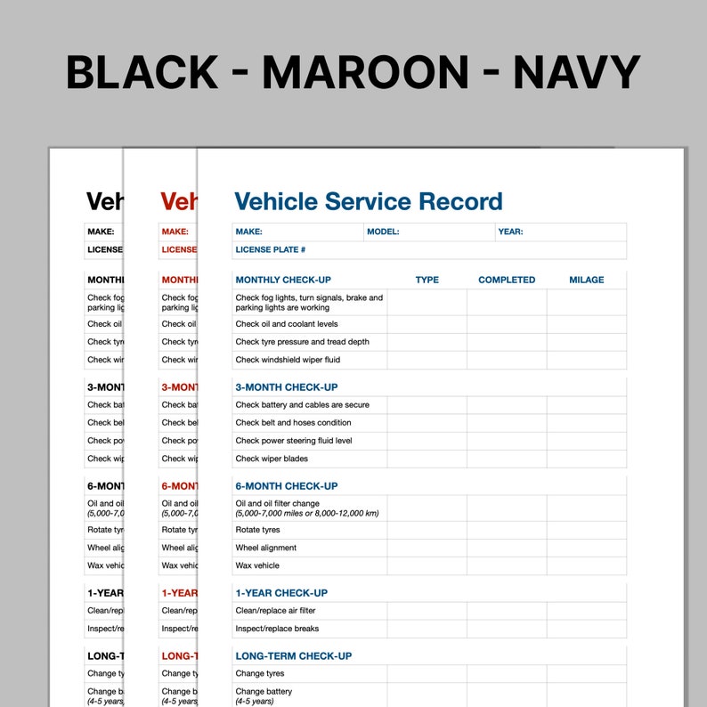 Vehicle Service Record Form | Printable PDF | Maintenance Log | Car ...
