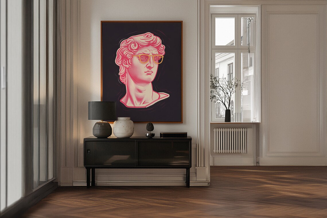Modern Renaissance Art Print Pop Art David Bust With Vibrant Pink ...