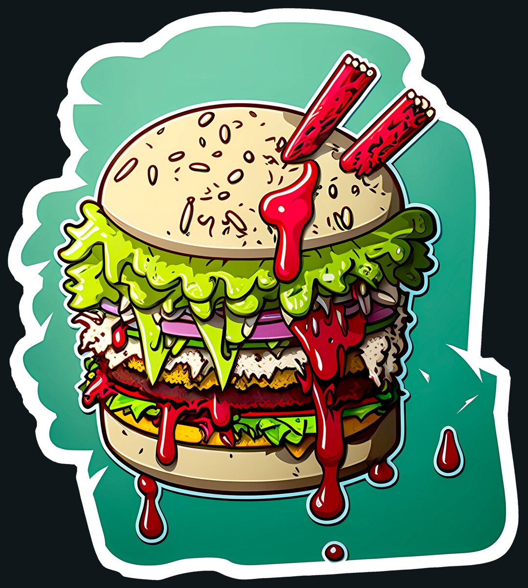 Zombified Beef Burger Zombie Sticker for Fans of Fast Food and - Etsy