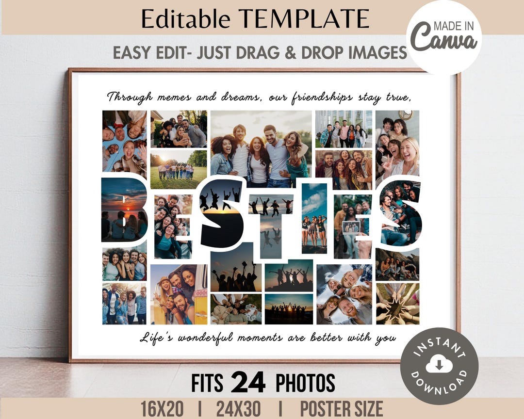Editable 24-photo BESTIES Word Collage TEMPLATE Custom DIY Printable ...