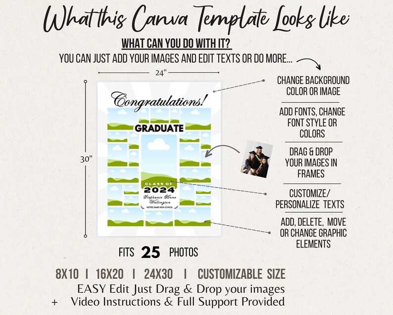 Editable 2024 GRADUATION Photo Collage Poster TEMPLATE, 25-picture ...