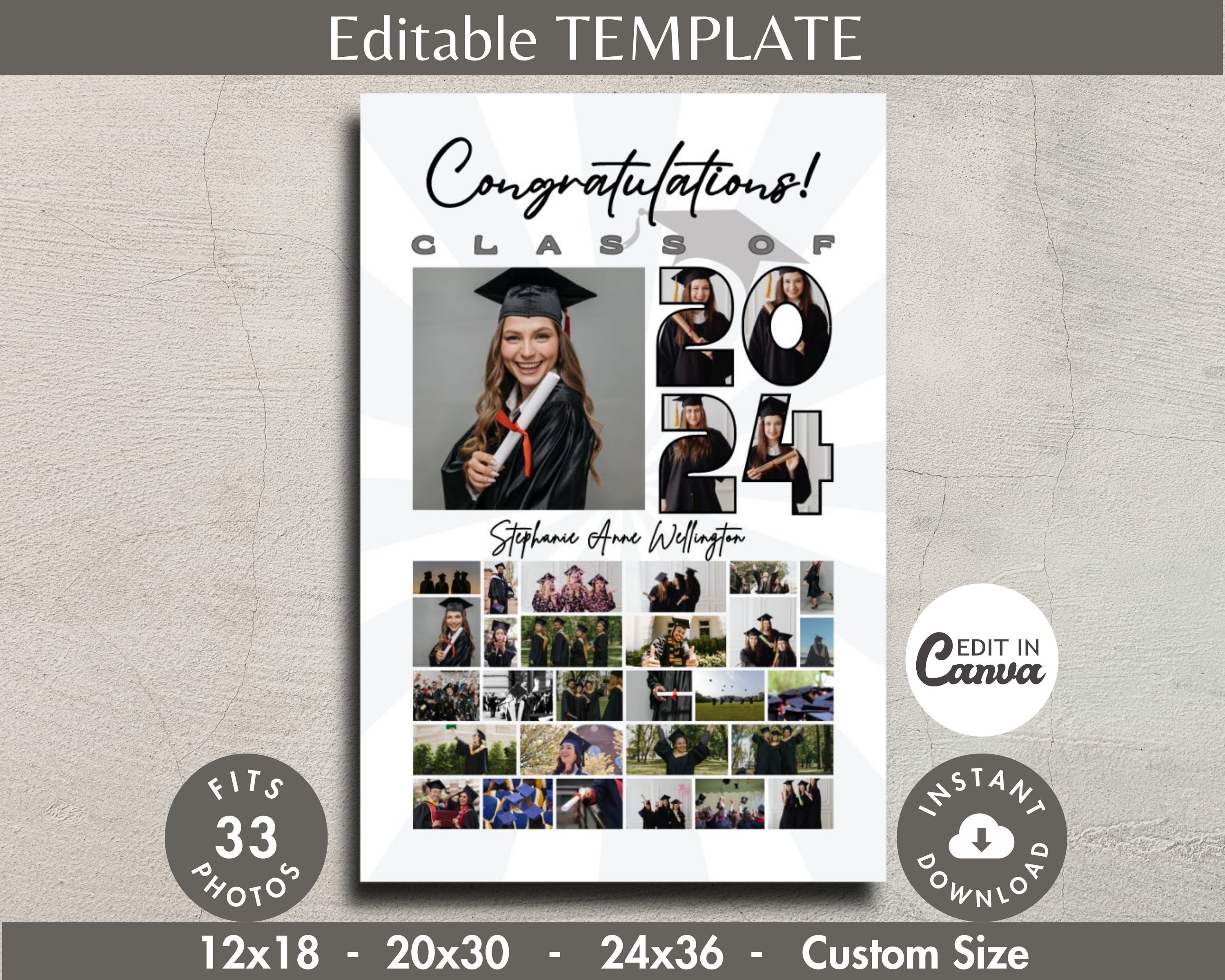 24x36 Graduation Photo Collage Poster Canva Template Party Welcome Sign ...