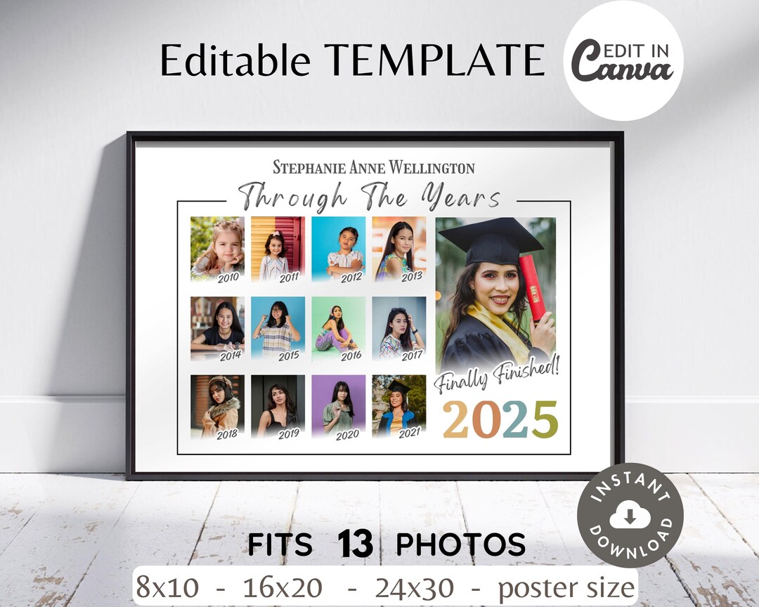 Through the Years Photo Collage Frame TEMPLATE Customizable Graduation ...