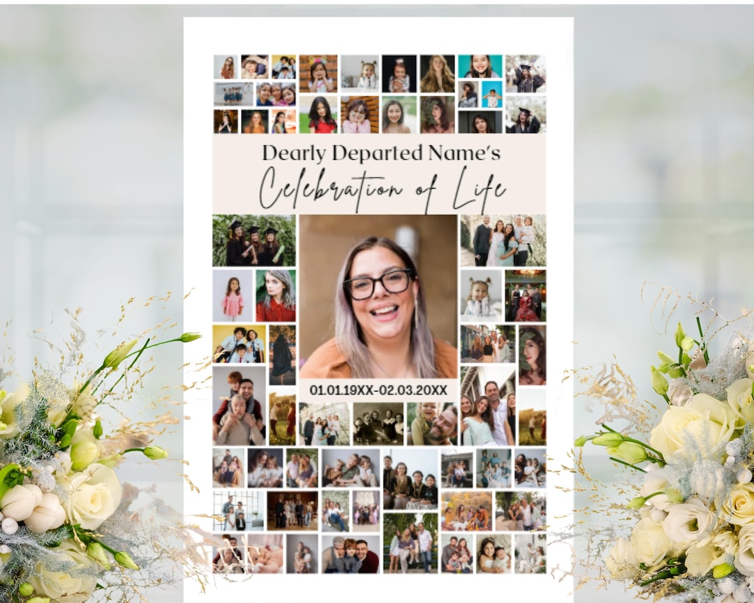 Editable Memorial Photo Collage Canva TEMPLATE, Printable 60-pic ...