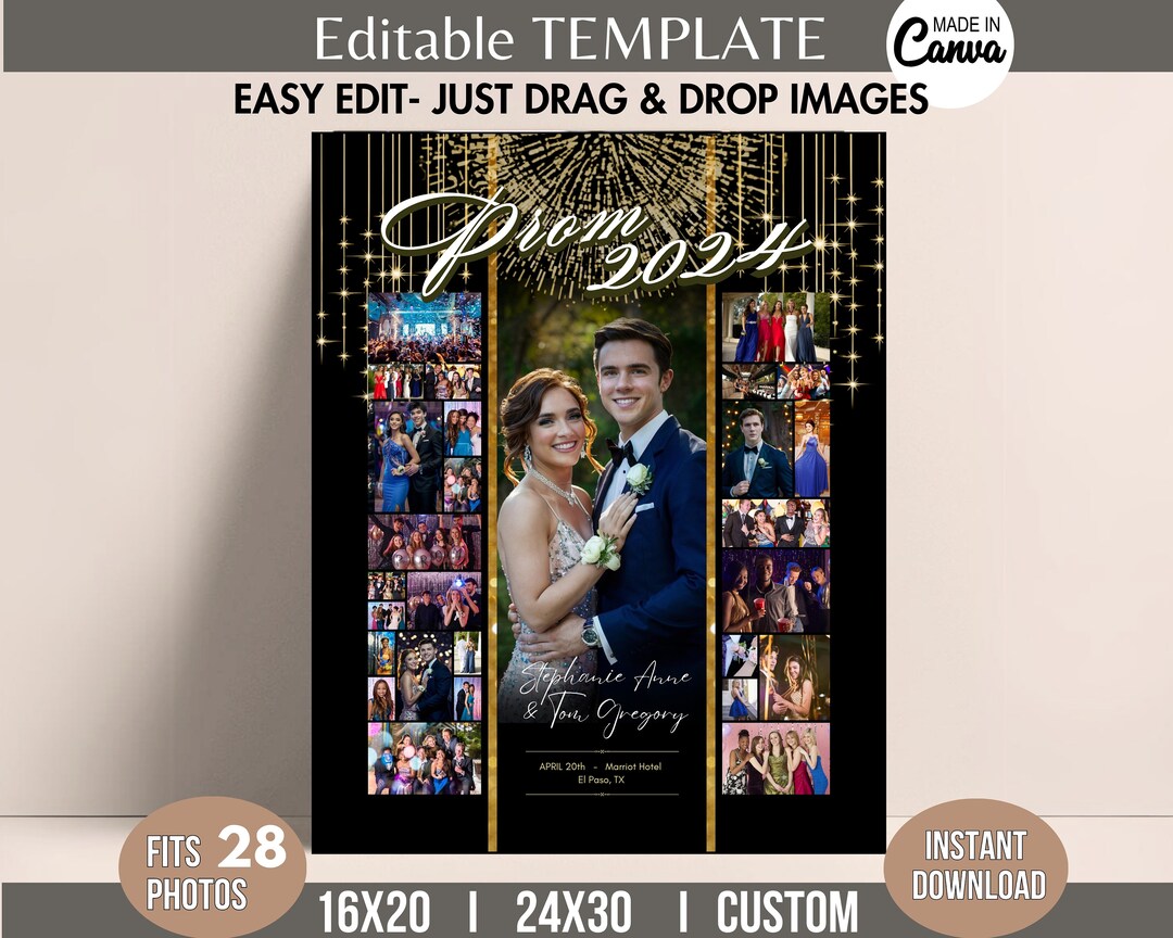 Editable PROM Photo Collage TEMPLATE 28-picture DIY Customizable Gift ...