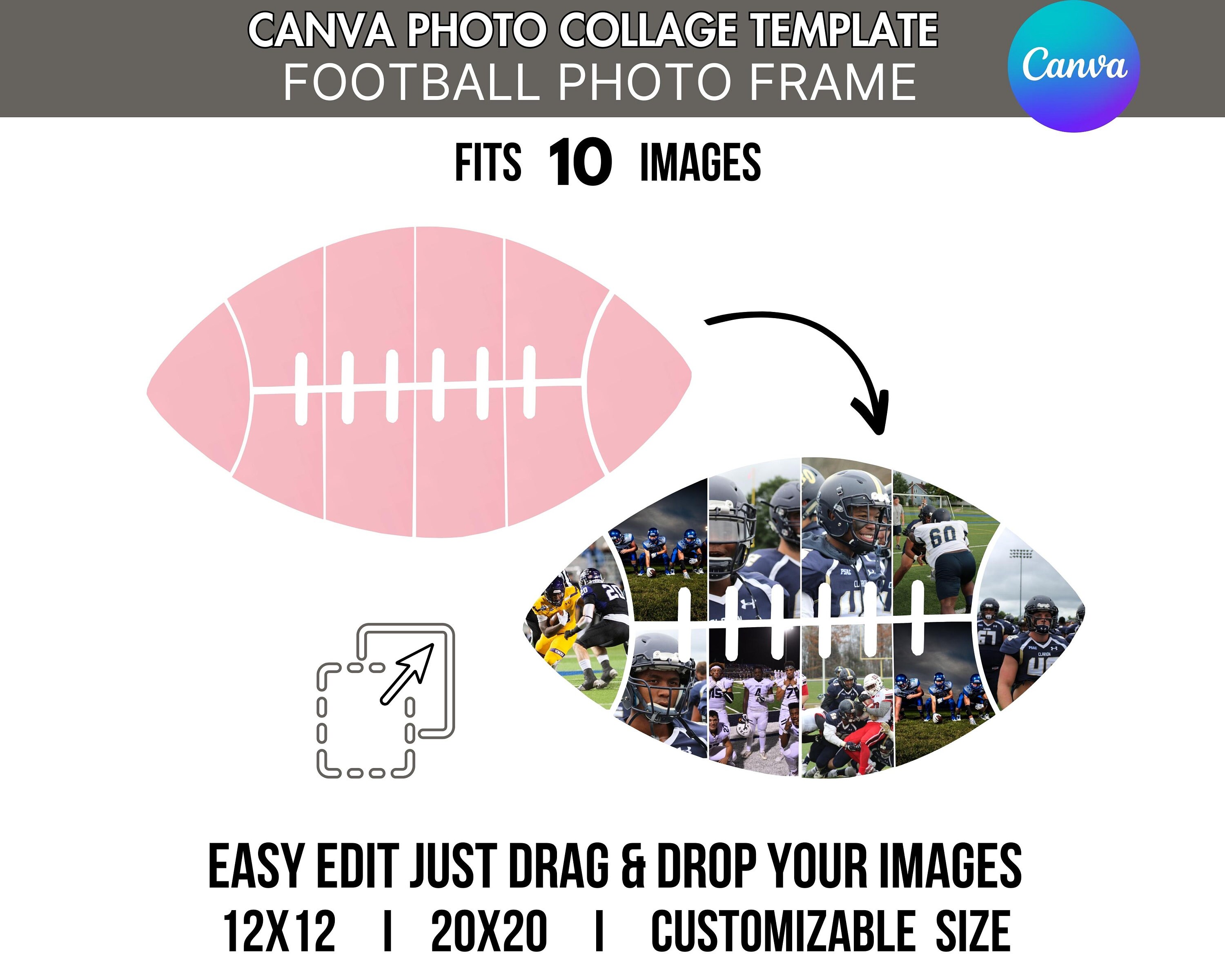 FOOTBALL Frame Photo Collage Canva TEMPLATE Sports Team Poster - Etsy