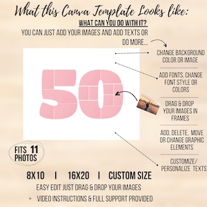 Editable Number 50 Photo Collage Canva TEMPLATE for 50th Birthday ...