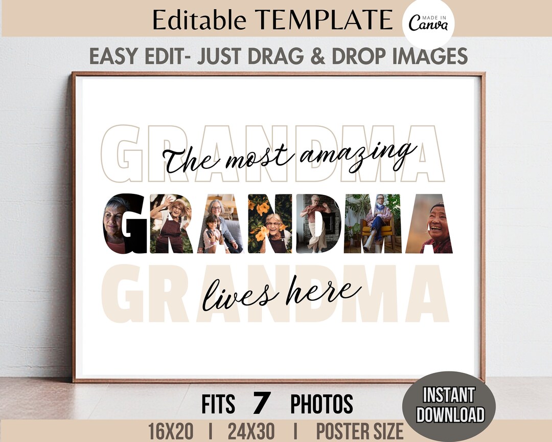 Editable 7-photo GRANDMA Word Collage TEMPLATE Customizable DIY ...