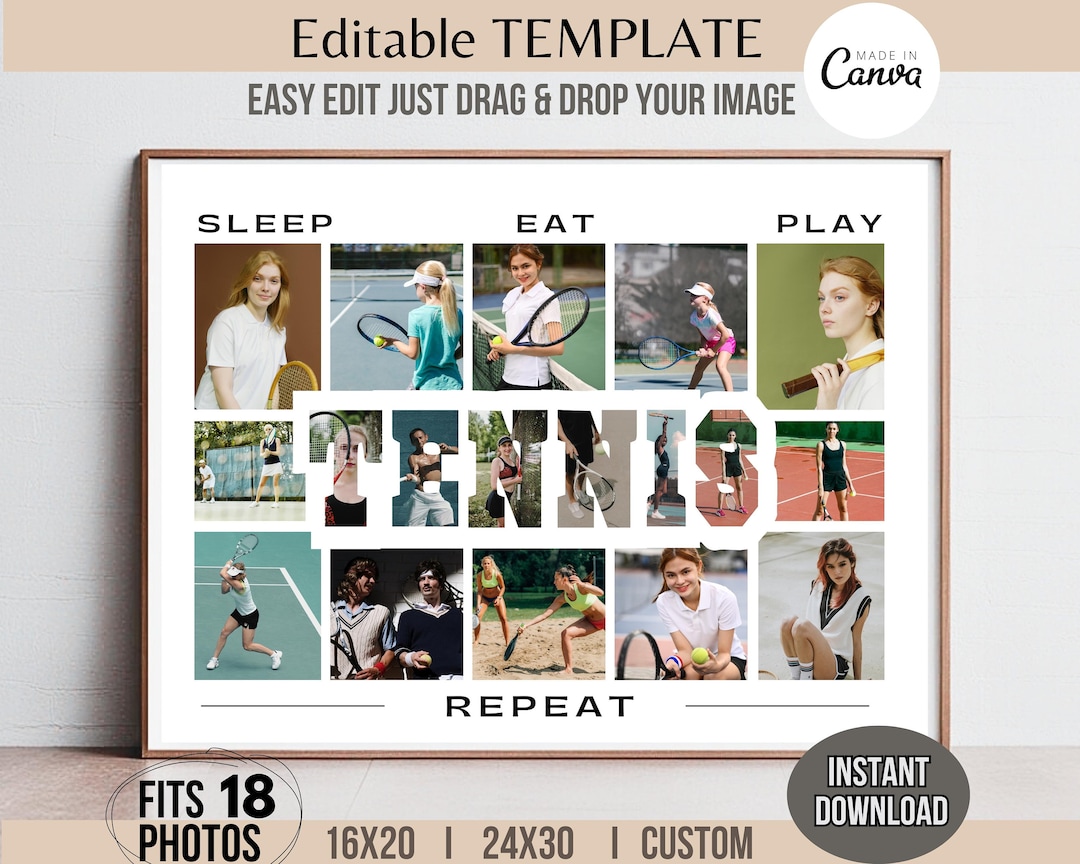 Editable 18-photo TENNIS Collage Canva TEMPLATE Sports Team - Etsy