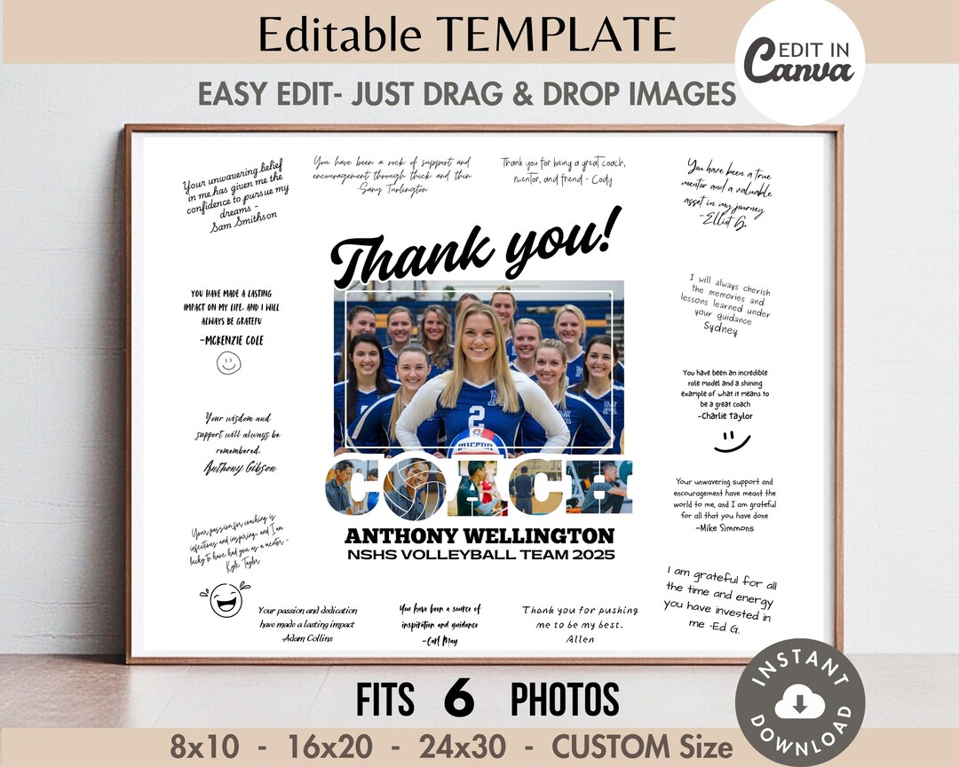 Volleyball COACH Signing Frame Canva TEMPLATE Custom Photo Collage ...