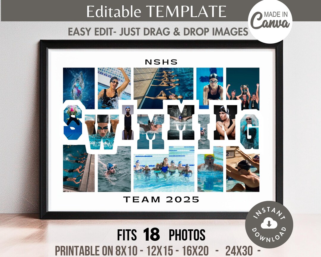 Editable SWIMMING Word Photo Collage TEMPLATE Printable Sports Team ...