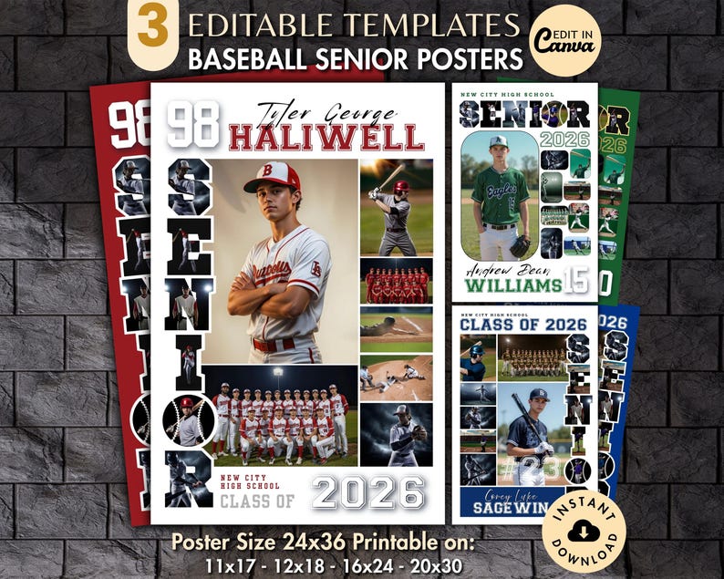 Baseball SENIOR Photo Collage TEMPLATE, Personalized Game Night Sports ...
