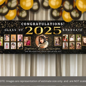 Editable 2'x6' 2025 Graduation Photo Collage BANNER Canva TEMPLATE ...