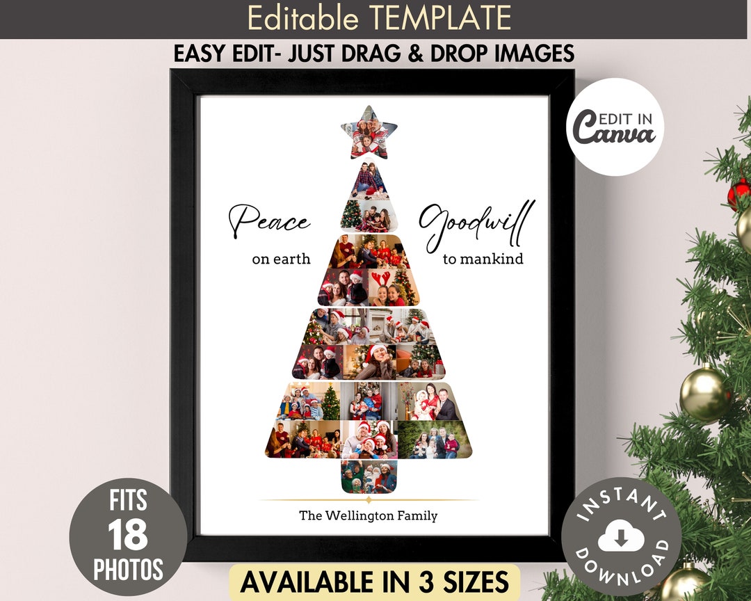 Editable CHRISTMAS Tree Photo Collage TEMPLATE Printable Holiday Wall ...