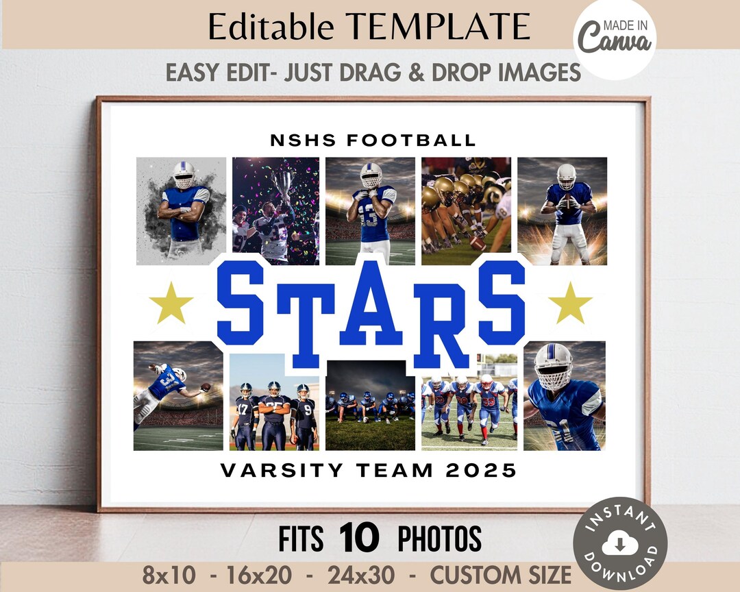 Editable STARS Photo Collage Canva TEMPLATE Sports Team Poster Banner ...