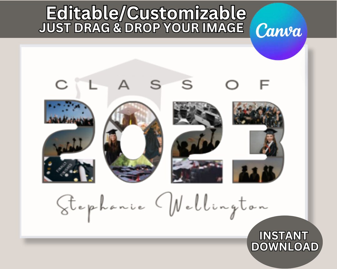 2023 Graduation Portrait Photo Collage 13-photos Wall Poster Art Gift ...