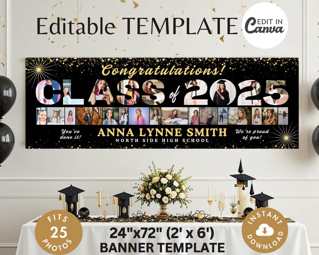 2'x6' CLASS of 2025 Photo Collage Banner Editable TEMPLATE Printable ...