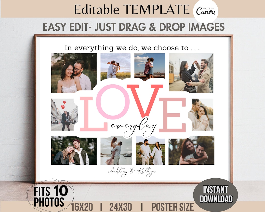 Editable LOVE Word Photo Collage Canva TEMPLATE Customizable DIY ...