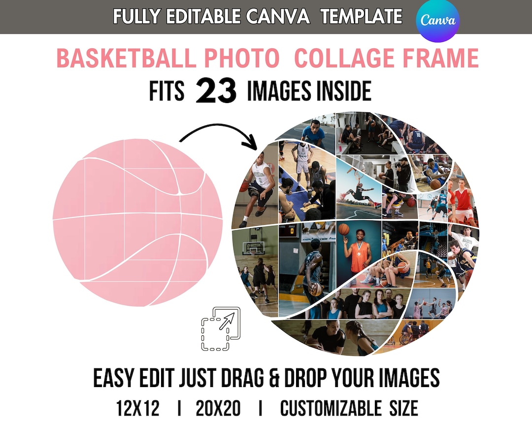 Editable BASKETBALL Photo Collage Frame Canva TEMPLATE Sports Team ...