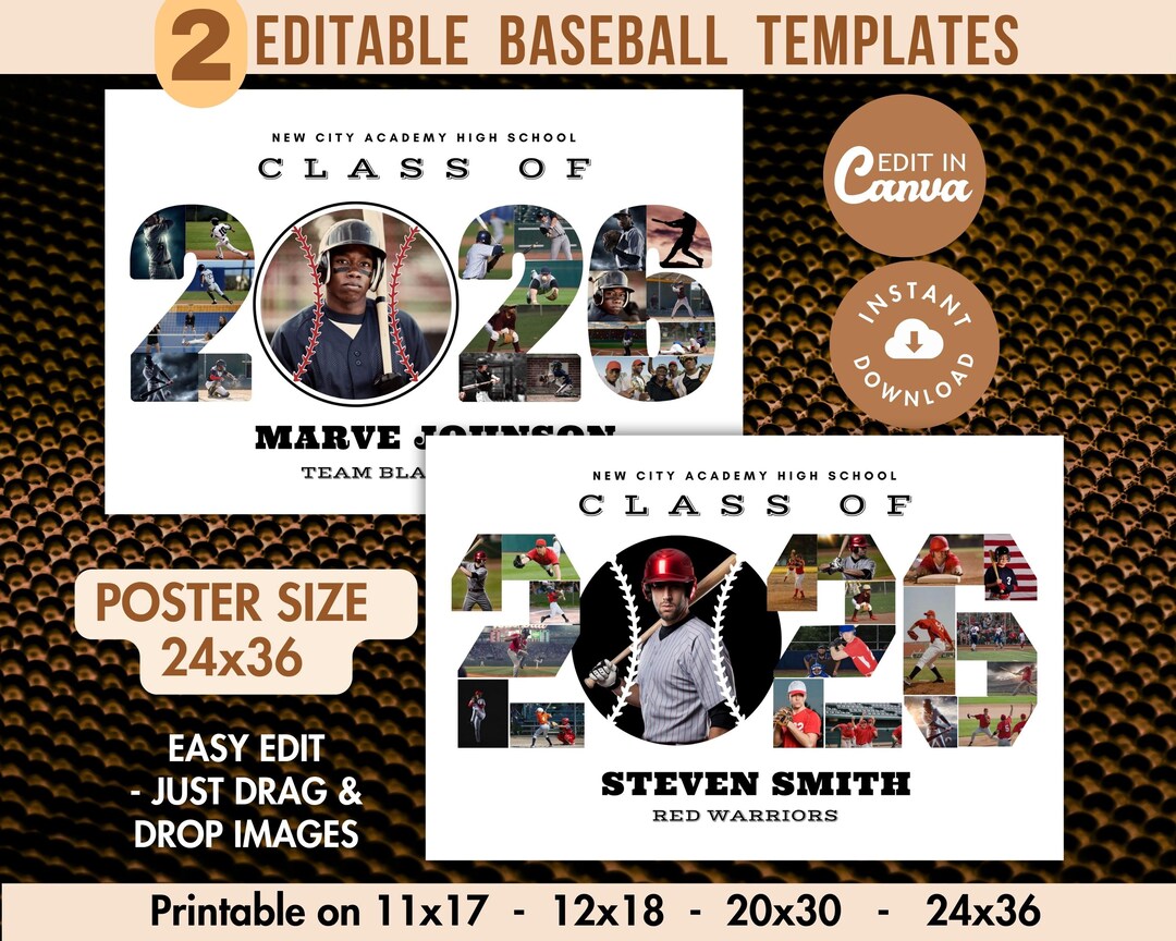 Editable 2026 BASEBALL Photo Collage TEMPLATE Personalized Senior Night ...
