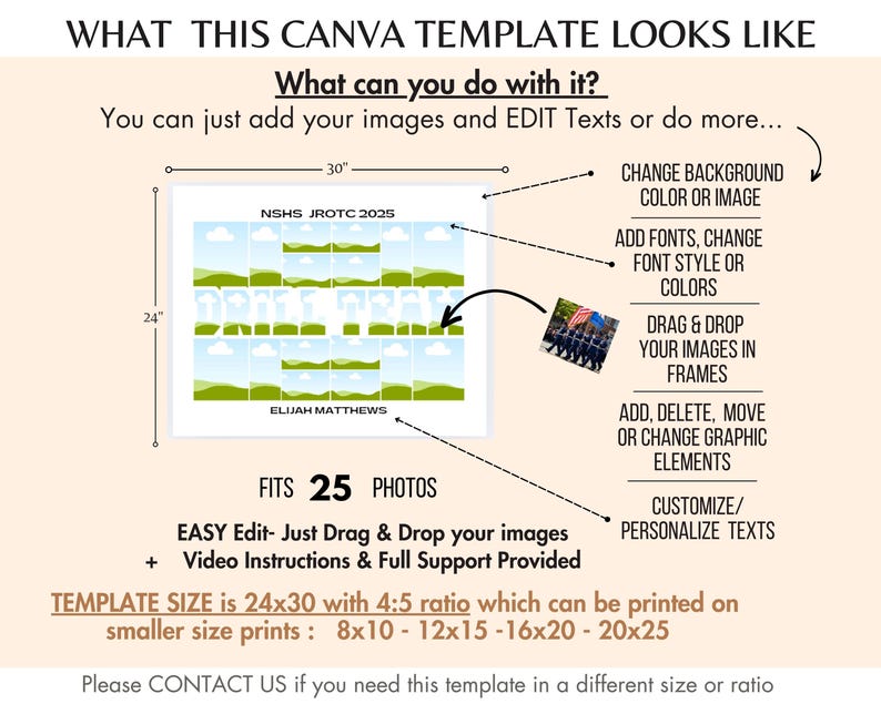 Editable Drill Team Word Photo Collage Frame Canva Template Custom ...