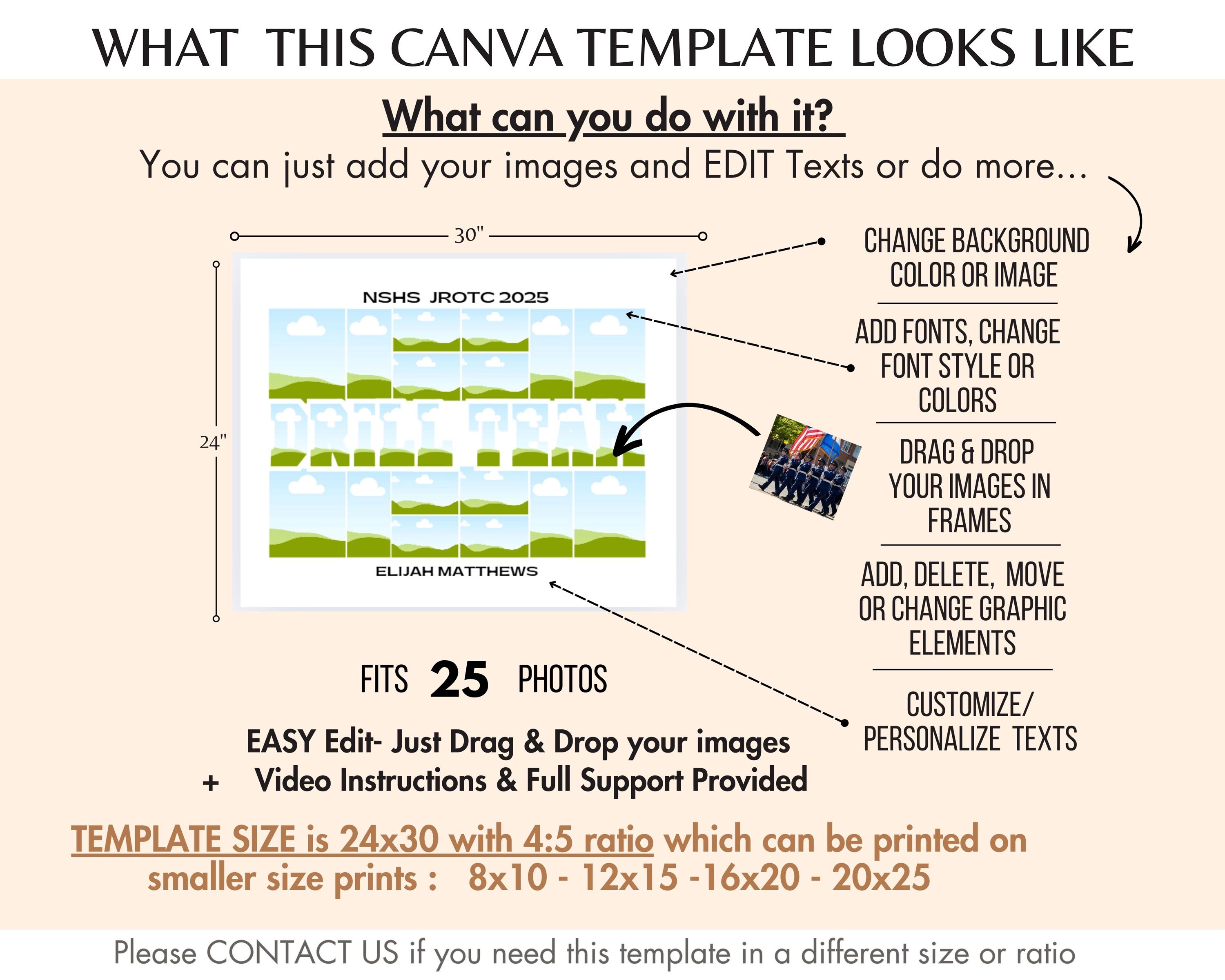 Editable Drill Team Word Photo Collage Frame Canva Template Custom ...