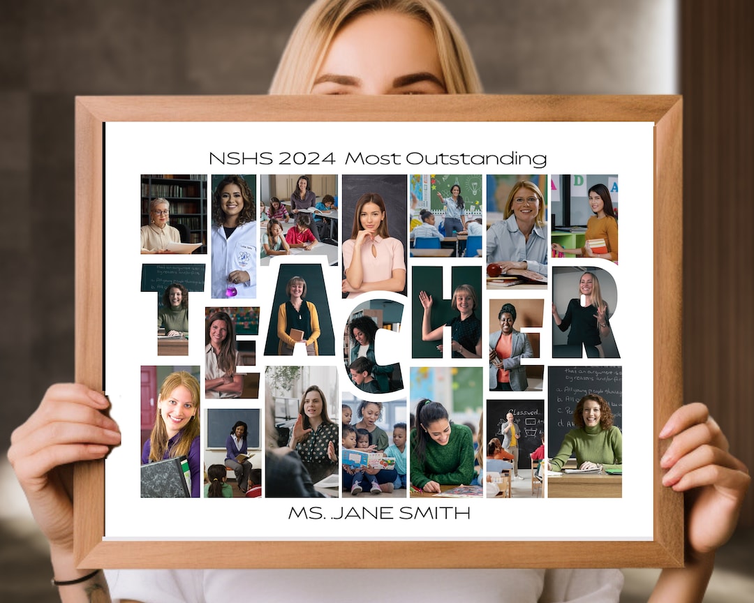 Editable 21-photo TEACHER Word Collage Canva TEMPLATE Awards Day Poster ...