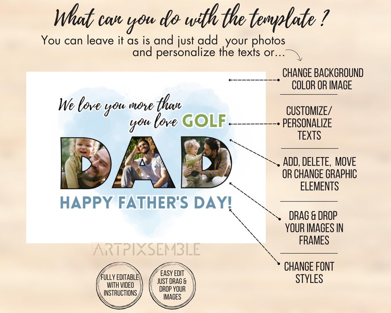 Golf or Custom Word DAD Father's Day Birthday Photo - Etsy