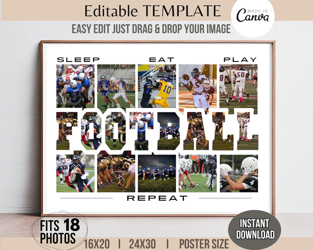 Editable 18-photo FOOTBALL Collage Canva TEMPLATE Sports Team - Etsy