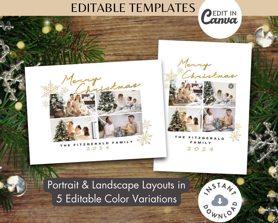 Editable Christmas Gift Box Frame Photo Collage TEMPLATE Printable 5x7 ...