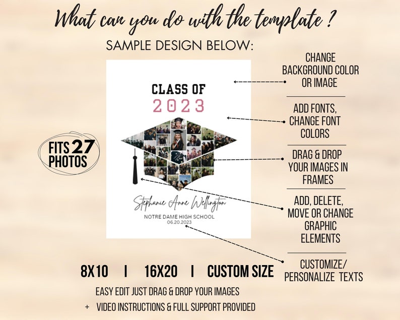Graduation CAP Photo COLLAGE Design Project Poster Class - Etsy