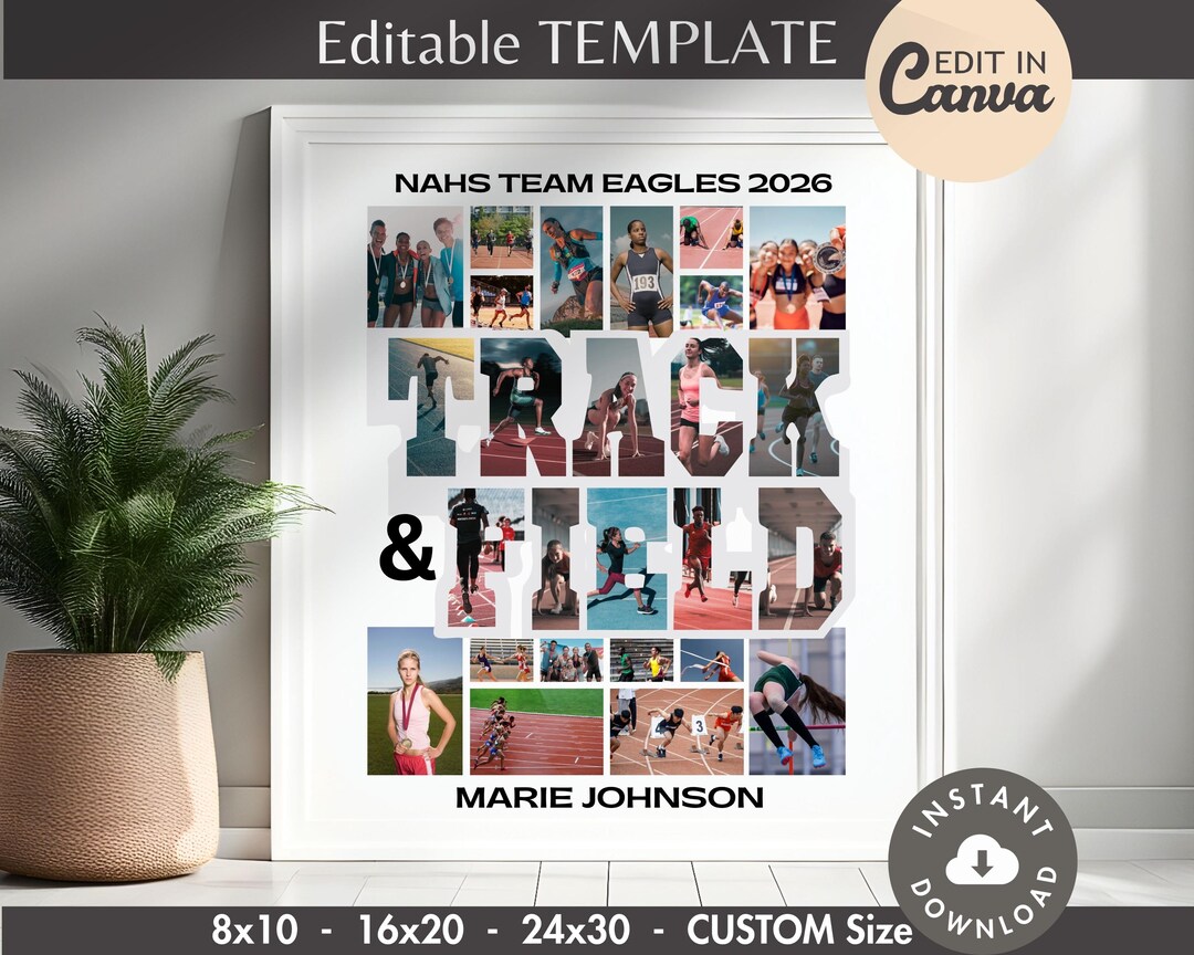 Track & Field Word Photo Collage Canva TEMPLATE Varsity Sports Poster ...