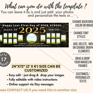 Editable 2'x6' 2025 Graduation Photo Collage BANNER Canva TEMPLATE ...