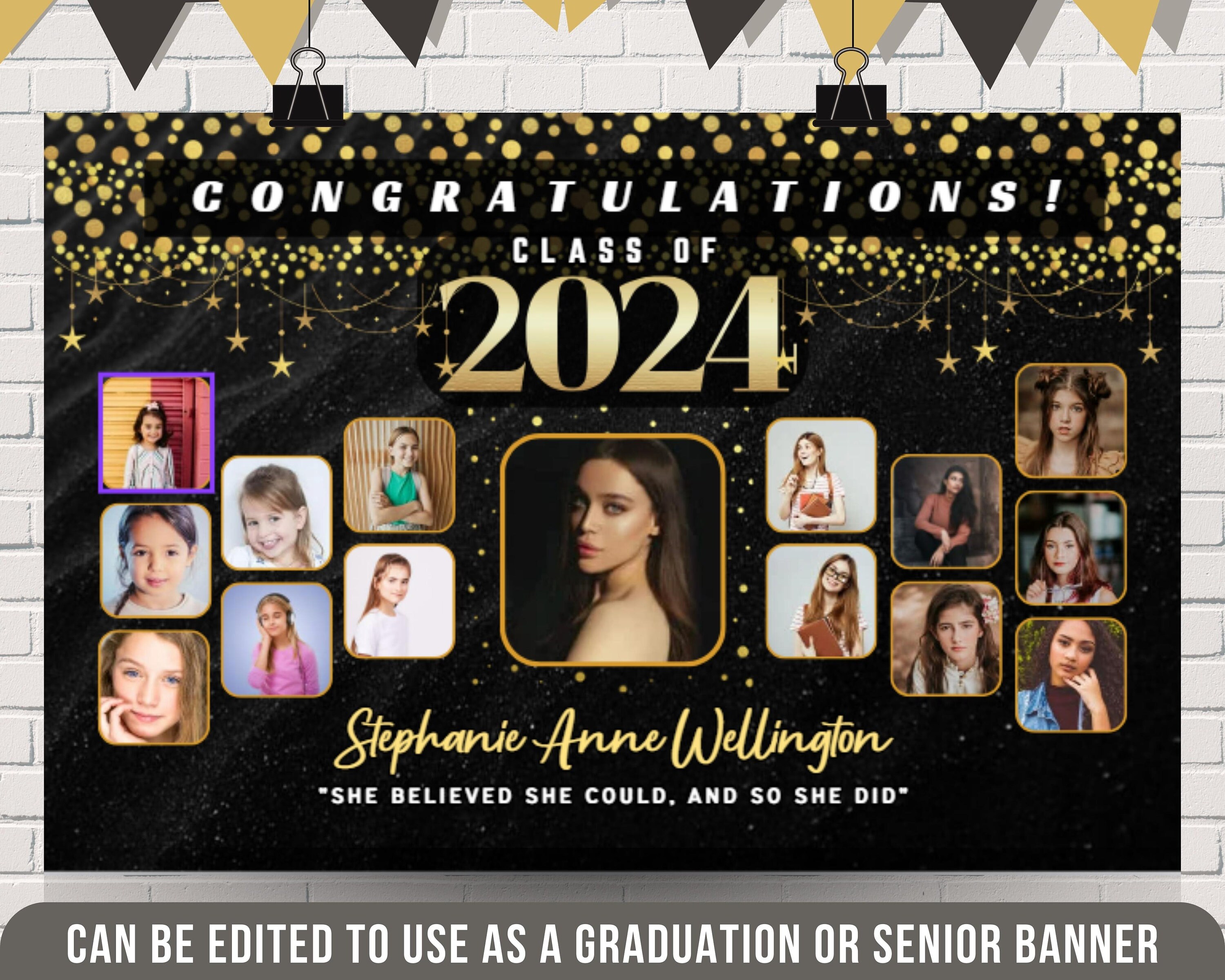 24x36 2024 Graduation Photo Collage Poster/banner TEMPLATE Senior Last ...
