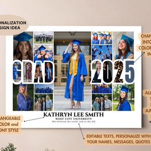 Editable GRAD 2025 Photo Collage Poster TEMPLATE Custom Printable DIY ...
