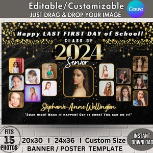 24x36 2024 Graduation Photo Collage Poster/banner TEMPLATE Senior Last ...