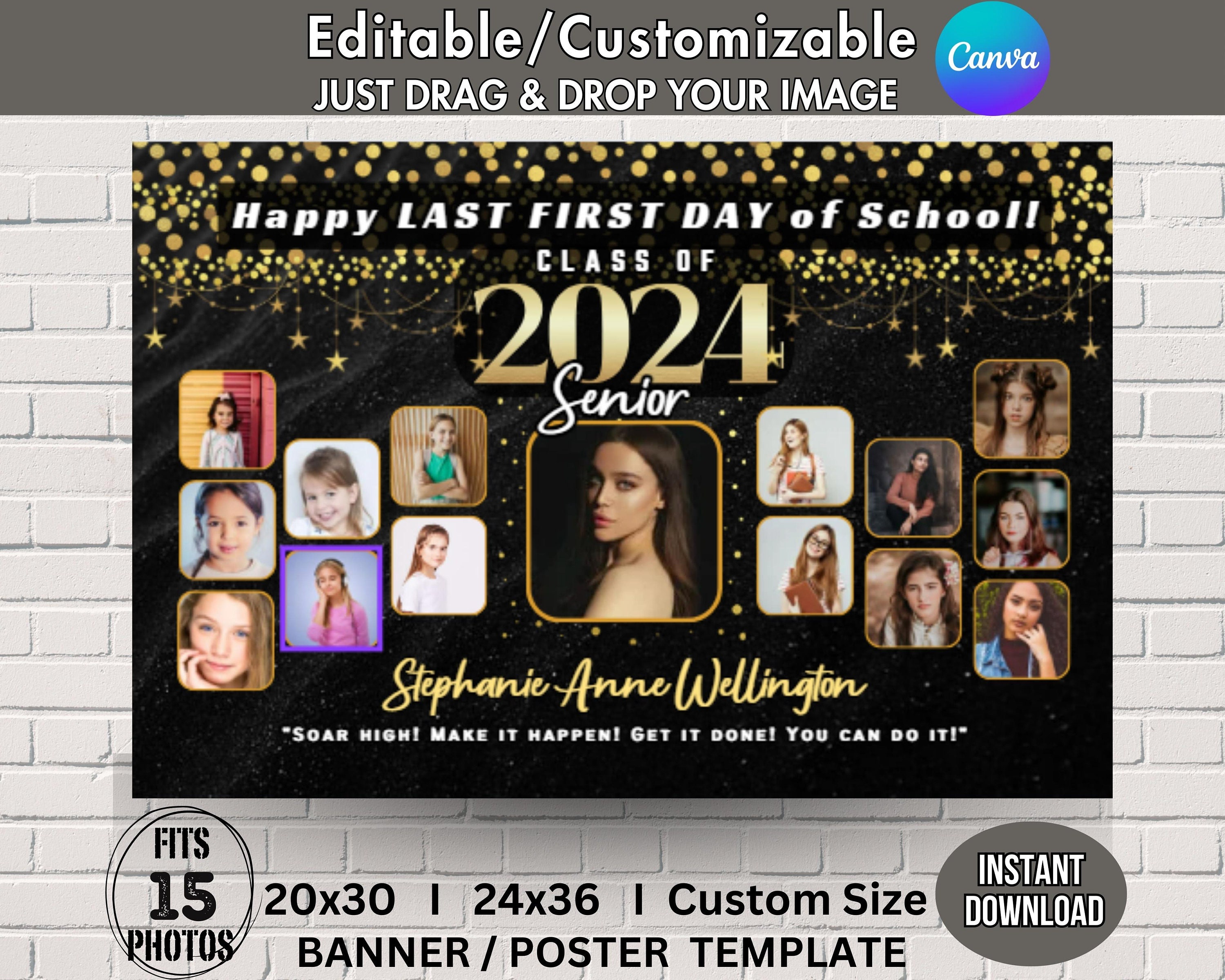 24x36 2024 Graduation Photo Collage Poster/banner TEMPLATE Senior Last ...