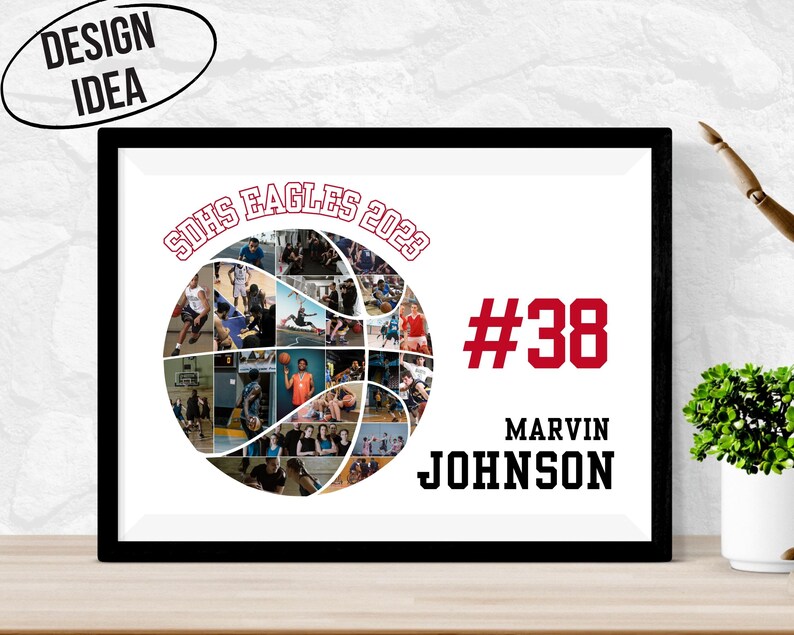 Editable BASKETBALL Photo Collage Frame Canva TEMPLATE Sports Team ...