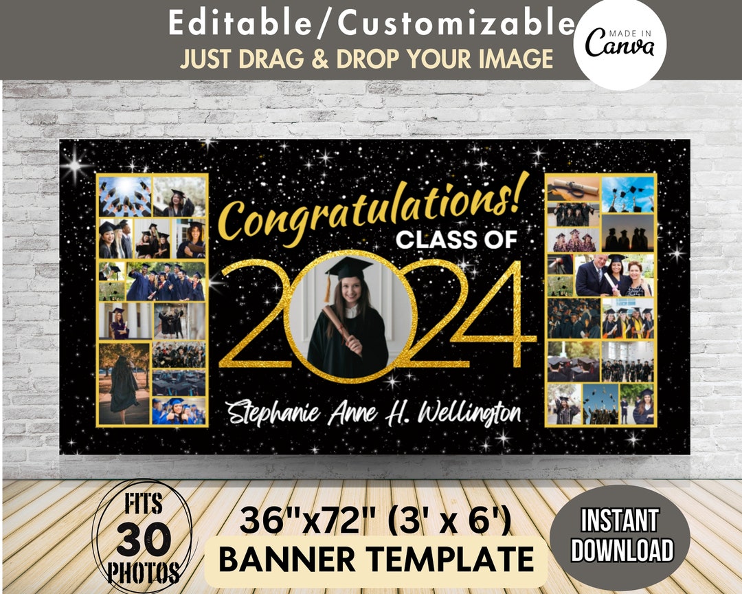 Editable 3'x6' 2024 Graduation Banner Canva TEMPLATE 30-photo Collage ...