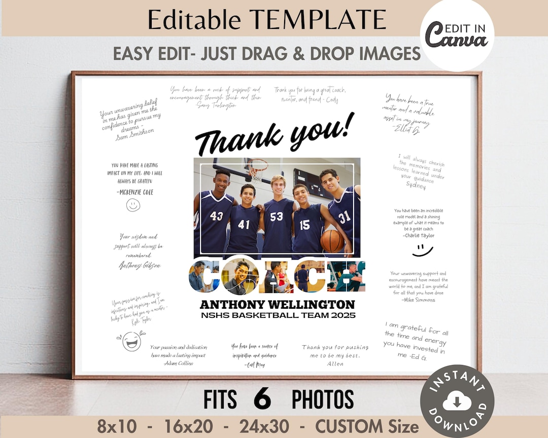 Basketball COACH Signing Frame Canva TEMPLATE Custom Photo Collage ...