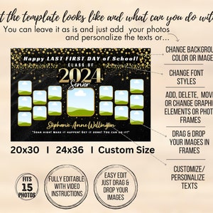 24x36 2024 Graduation Photo Collage Poster/banner TEMPLATE Senior Last ...