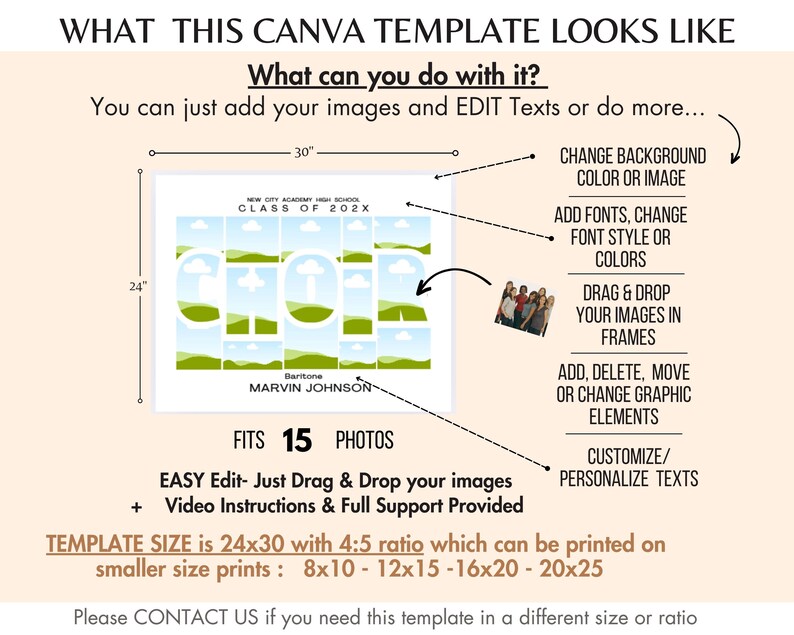 Editable CHOIR Photo Collage Frame Canva TEMPLATE Custom Singing ...