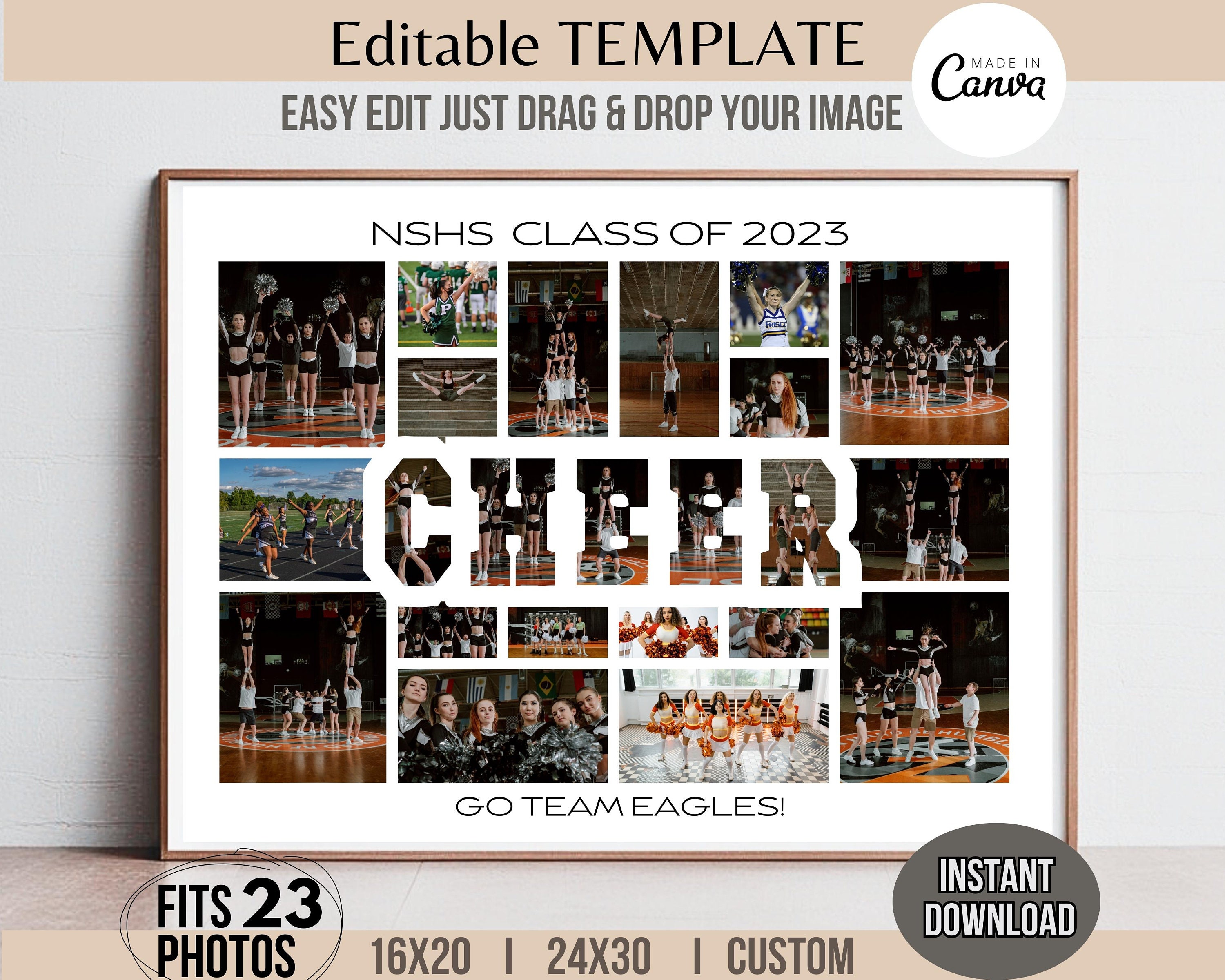 Editable 23-photo CHEER Word Collage Canva TEMPLATE Sports Team Poster ...