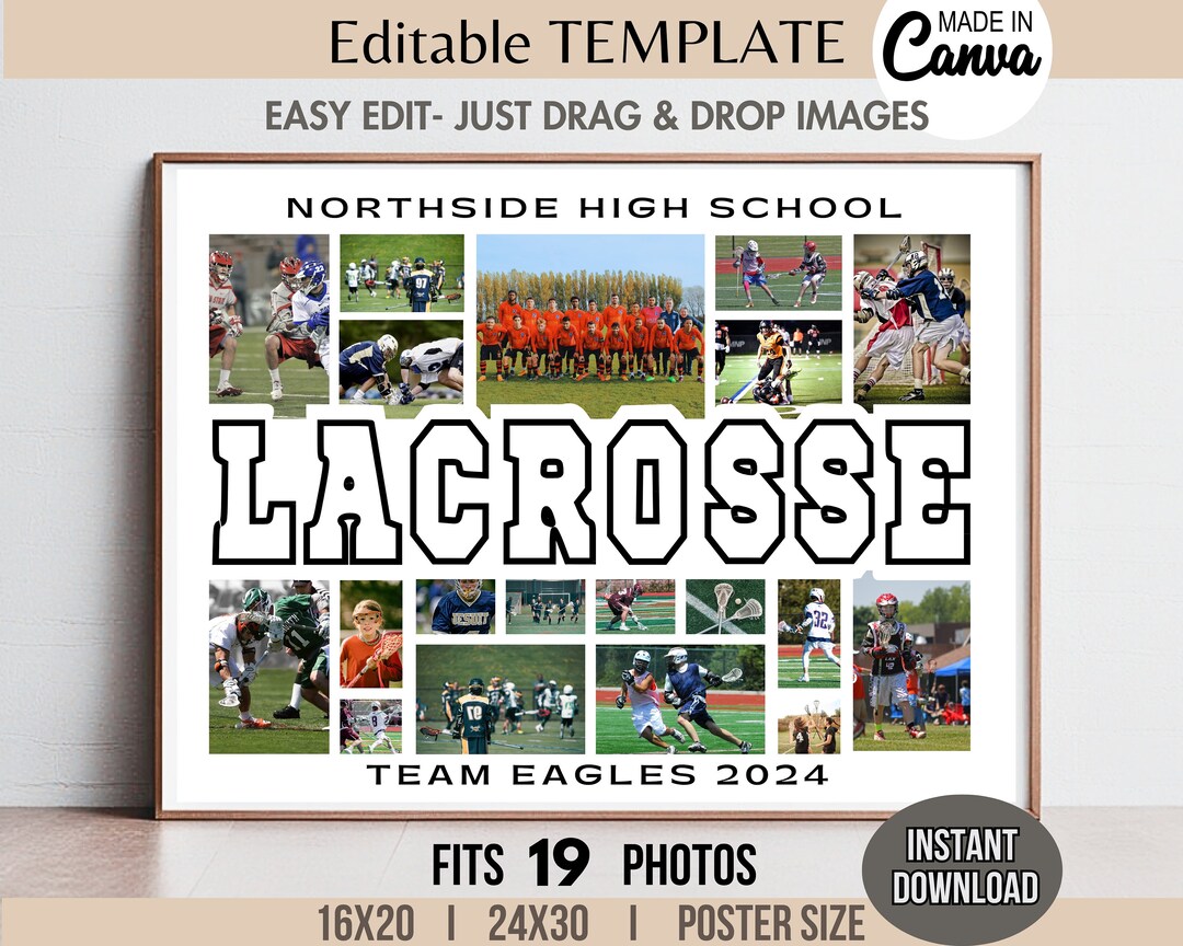 Editable 19-photo LACROSSE Word Collage Canva TEMPLATE Sports Team ...