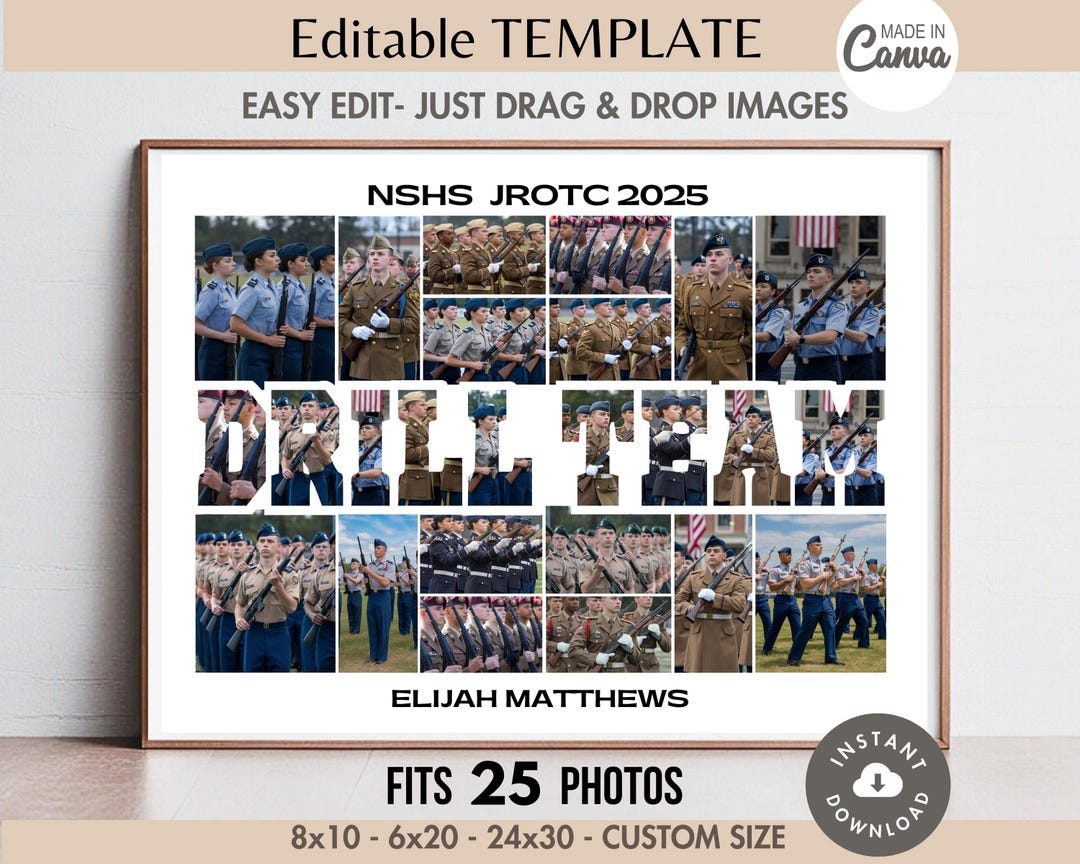 Editable Drill Team Word Photo Collage Frame Canva Template Custom ...